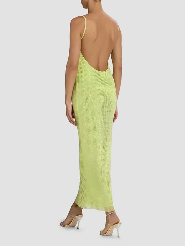 AREA Embellished Mesh Scoopneck Maxi Dress
