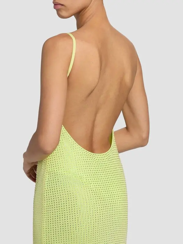 AREA Embellished Mesh Scoopneck Maxi Dress