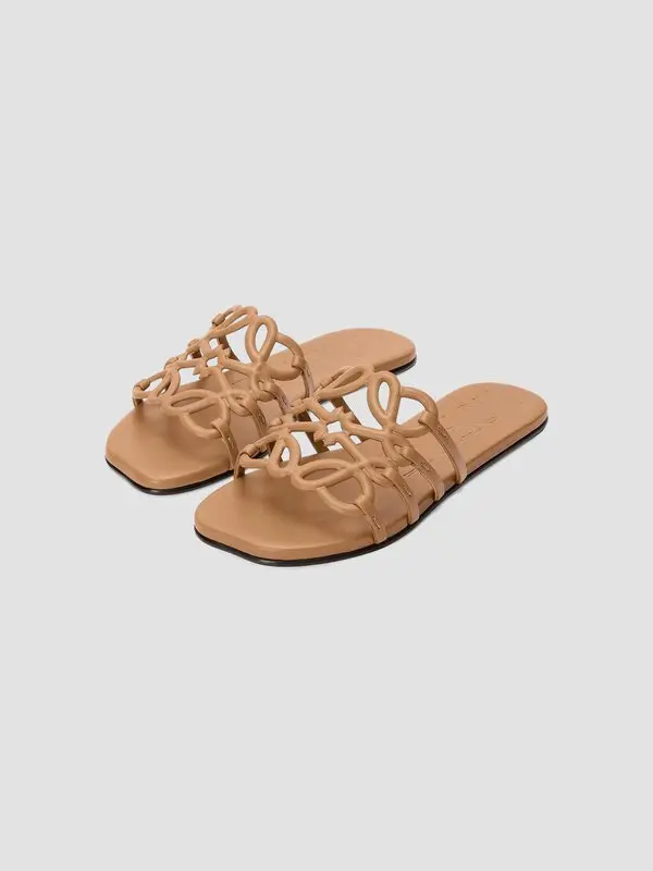 Loewe X Paula's Ibiza Petal Anagram Leather Slides - Camel