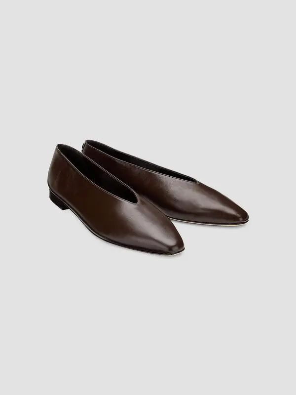 JIMMY CHOO Margot Shiny Leather Ballet Flats - Chocolate