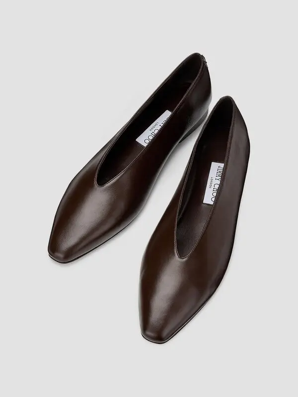 JIMMY CHOO Margot Shiny Leather Ballet Flats - Chocolate