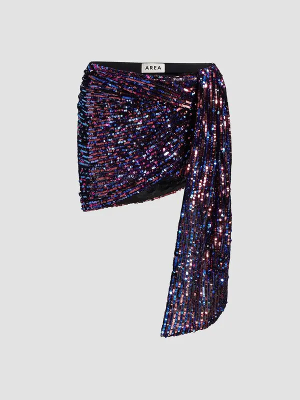 AREA Sequin Asymmetric Wrap Miniskirt