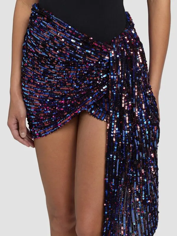 AREA Sequin Asymmetric Wrap Miniskirt