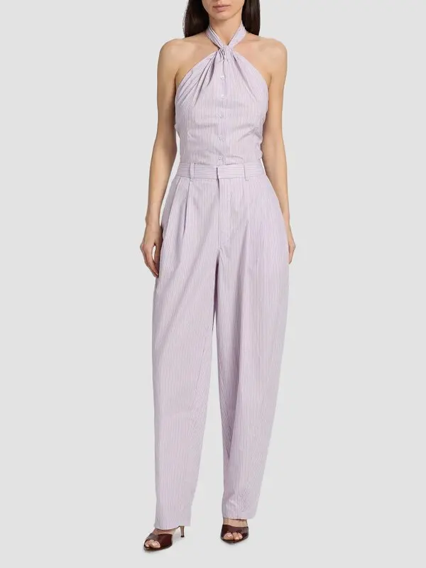 Ronny Kobo Davika Striped Cotton Tapered-leg Pants
