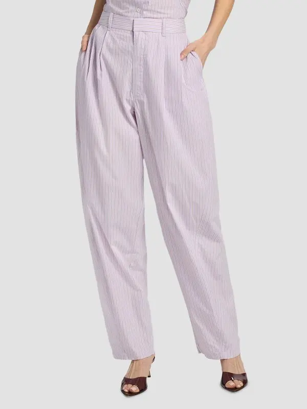 Ronny Kobo Davika Striped Cotton Tapered-leg Pants