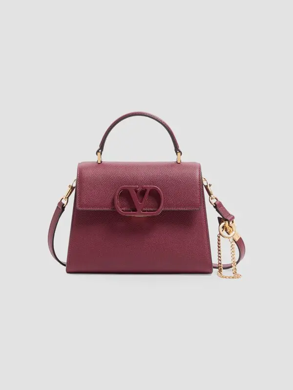Valentino Garavani V-sling Small Top Handle Bag In Grainy Calfskin - Cherry