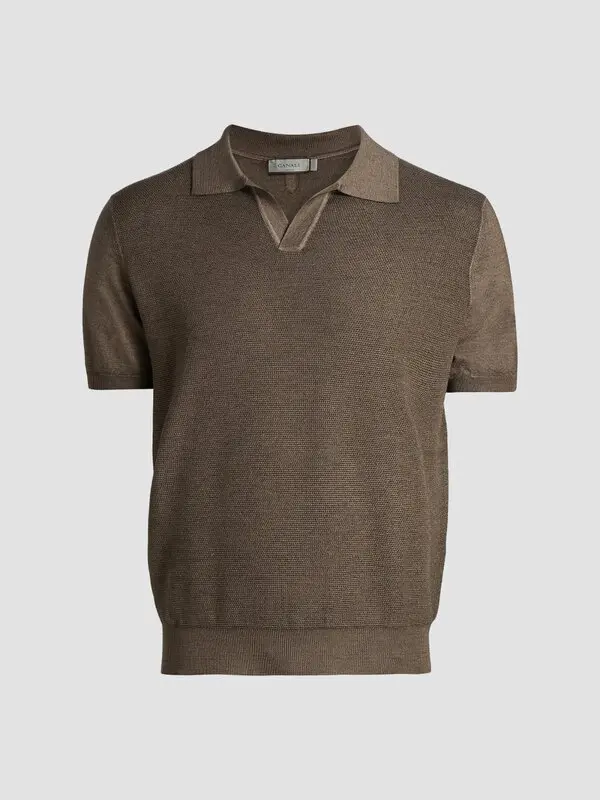 Canali Micro-stitch Wool-silk Johnny Collar Polo Shirt