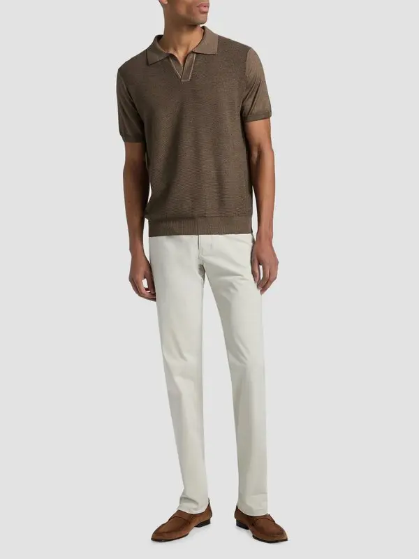 Canali Micro-stitch Wool-silk Johnny Collar Polo Shirt