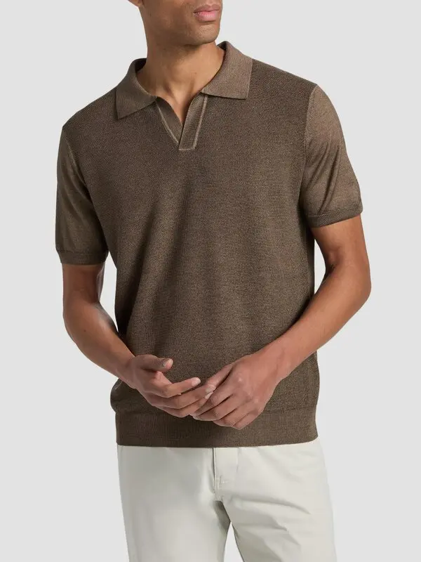 Canali Micro-stitch Wool-silk Johnny Collar Polo Shirt