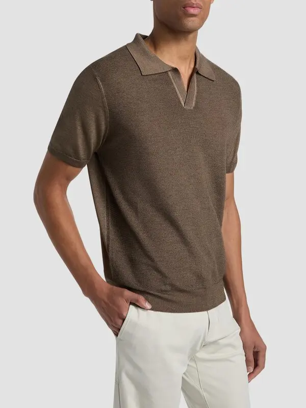 Canali Micro-stitch Wool-silk Johnny Collar Polo Shirt