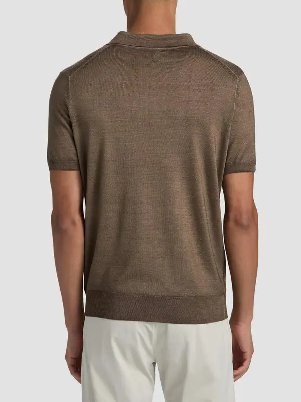 Canali Micro-stitch Wool-silk Johnny Collar Polo Shirt