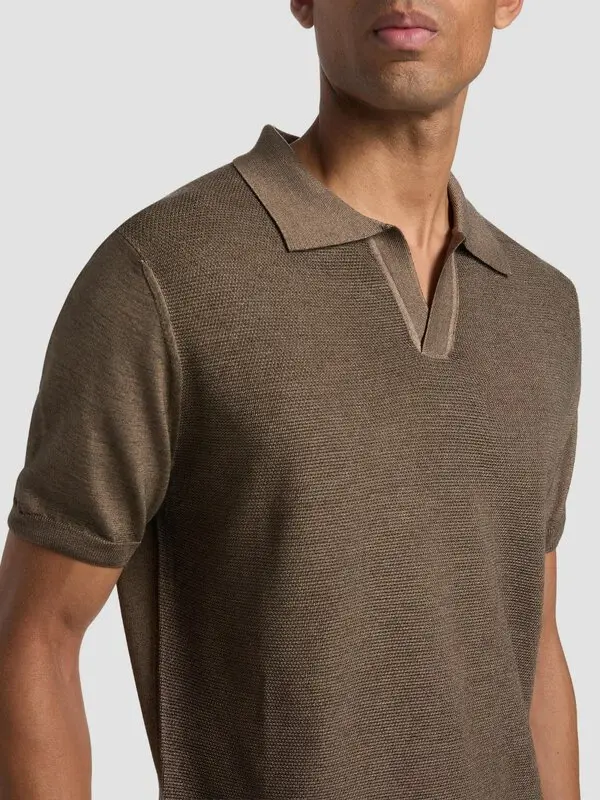 Canali Micro-stitch Wool-silk Johnny Collar Polo Shirt