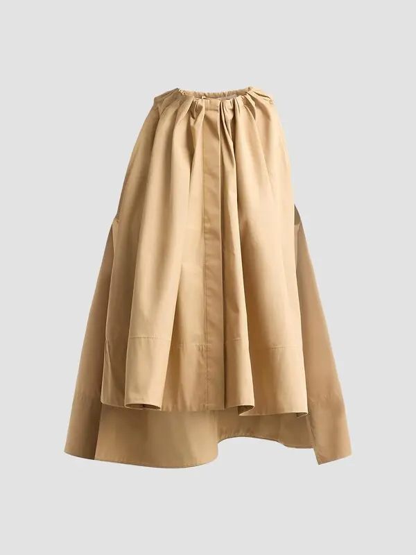 Co Gathered High-low Tton Poplin Top - Camel