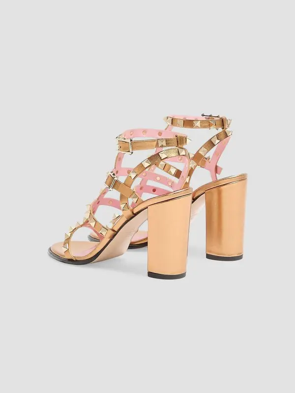 Valentino Garavani Rockstud Laminated Calfskin 90mm Sandals With Straps