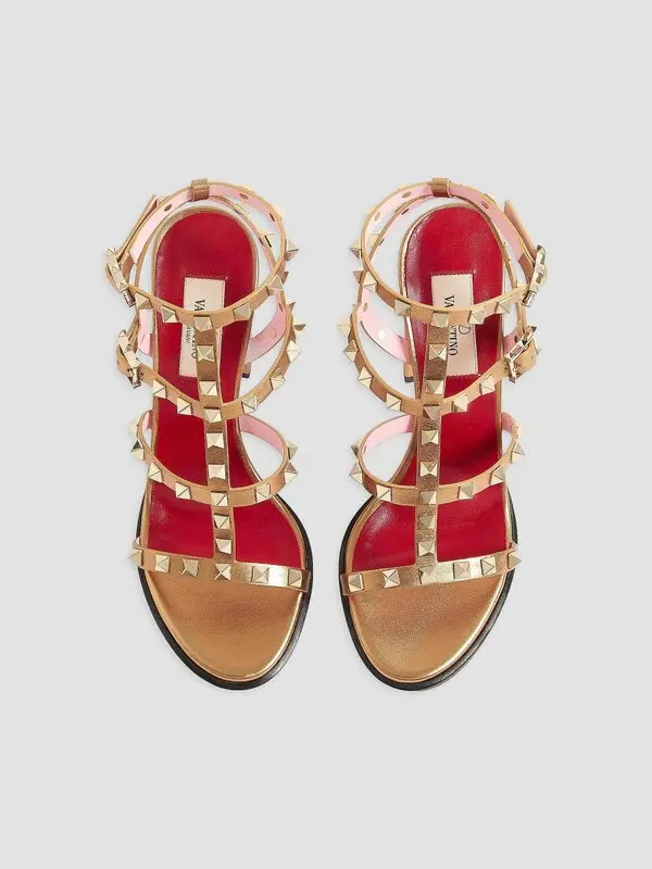 Valentino Garavani Rockstud Laminated Calfskin 90mm Sandals With Straps