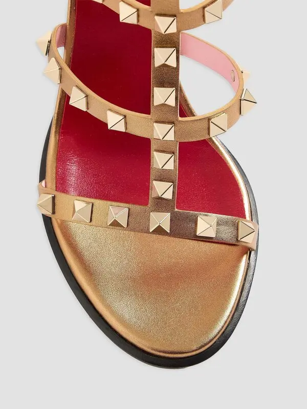 Valentino Garavani Rockstud Laminated Calfskin 90mm Sandals With Straps