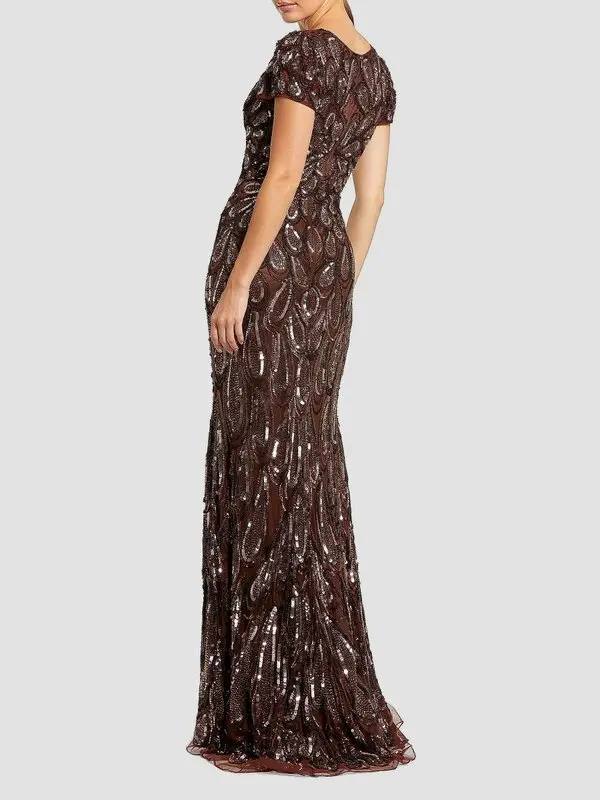 Mac Duggal Sequin & Bead-embellished Jersey Gown - Chocolate