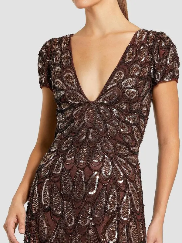 Mac Duggal Sequin & Bead-embellished Jersey Gown - Chocolate