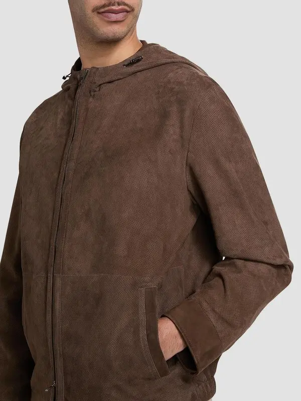 Canali Perforated Suede Hooded Jacket