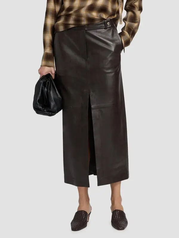 Co Double Slit Leather Pencil Skirt