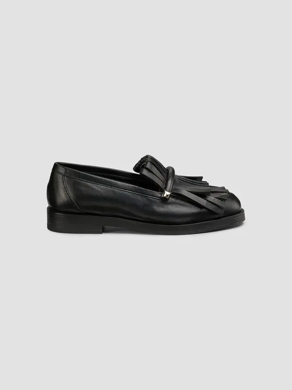 JIMMY CHOO Eska Kiltie Fringe Leather Loafers - Black
