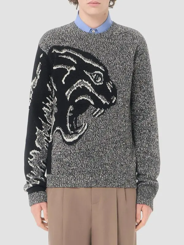 Valentino Garavani Cotton And Mouliné Wool Sweater With Panther Jacquard