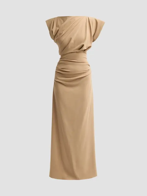 Michael Kors Draped Stretch Wool Column Gown - Fawn