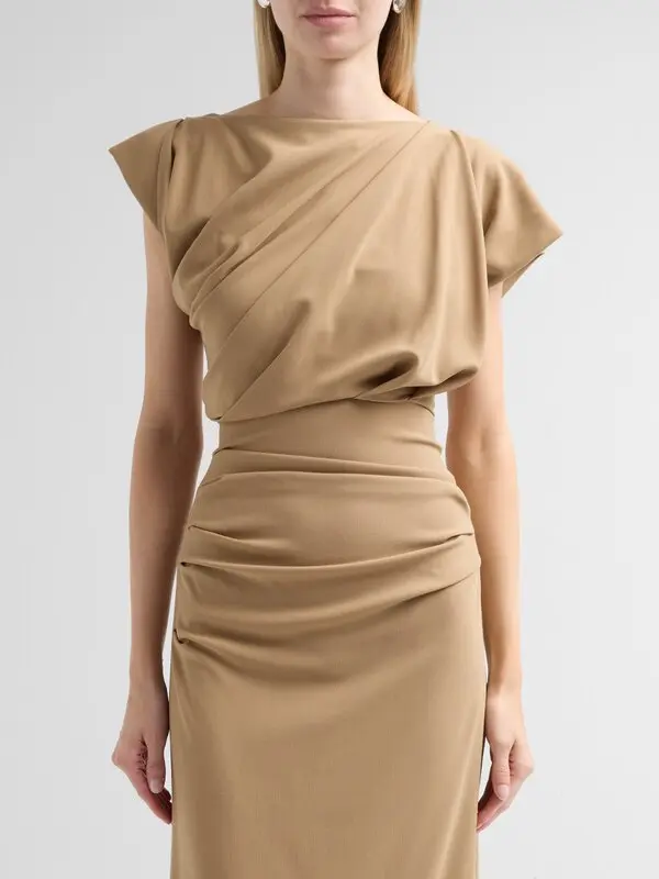 Michael Kors Draped Stretch Wool Column Gown