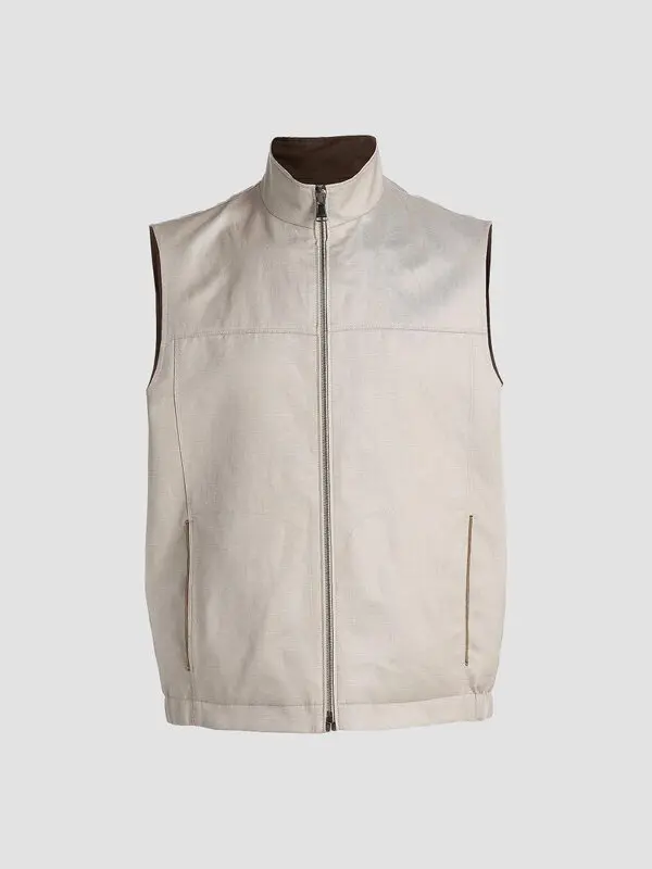 Canali Reversible Wool-linen Zip-front Vest