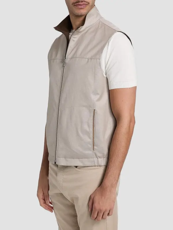 Canali Reversible Wool-linen Zip-front Vest