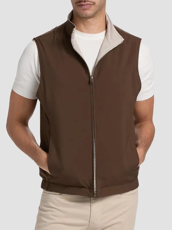 Canali Reversible Wool-linen Zip-front Vest