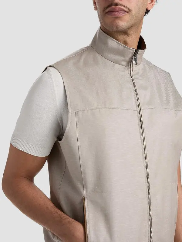 Canali Reversible Wool-linen Zip-front Vest