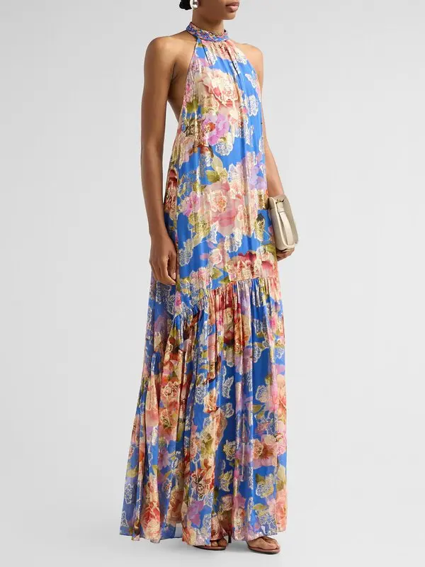 Hemant & Nandita Floral A-line Maxi Dress - Blue