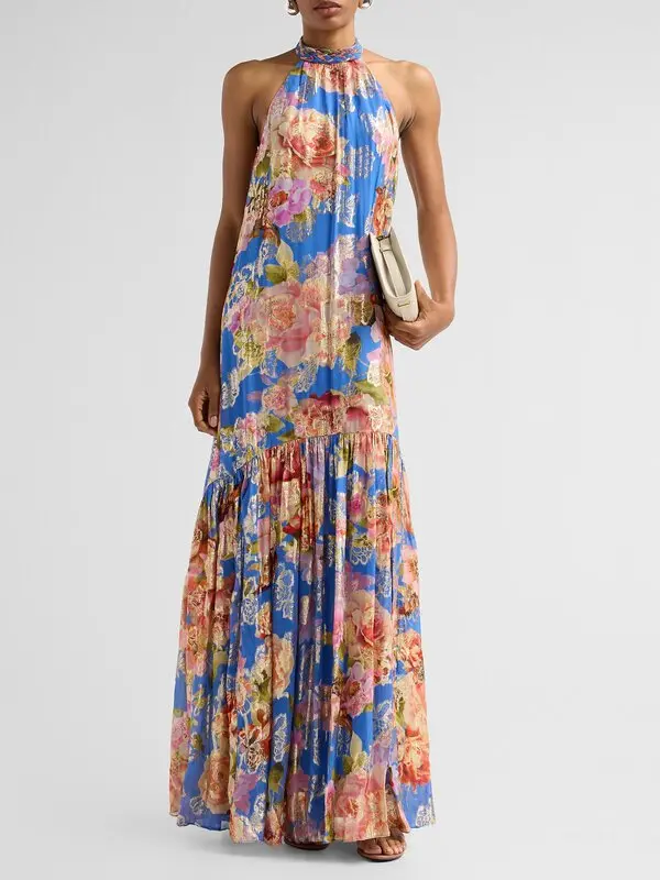 Hemant & Nandita Floral A-line Maxi Dress - Blue