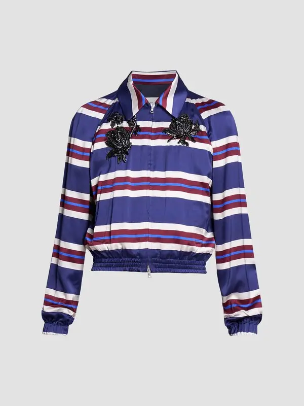 Dries Van Noten Embellished Striped Satin Jacket