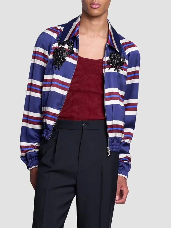 Dries Van Noten Embellished Striped Satin Jacket