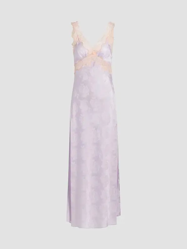 Ronny Kobo Bryn Floral Lace-trim Satin Maxi Dress