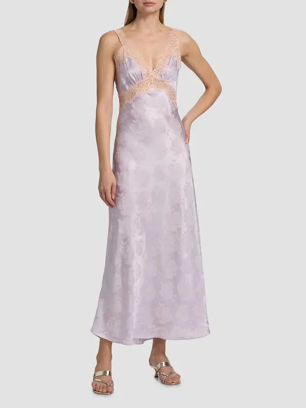 Ronny Kobo Bryn Floral Lace-trim Satin Maxi Dress