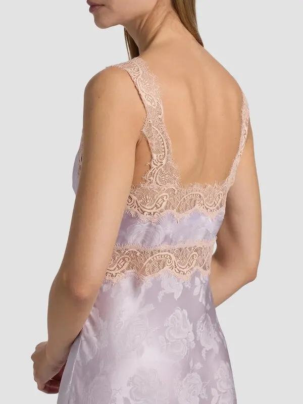 Ronny Kobo Bryn Floral Lace-trim Satin Maxi Dress