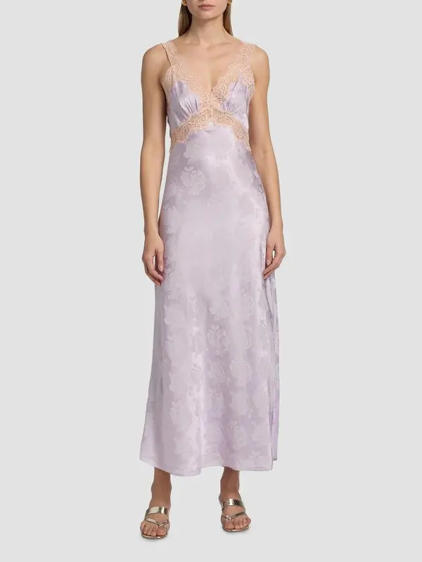 Ronny Kobo Bryn Floral Lace-trim Satin Maxi Dress