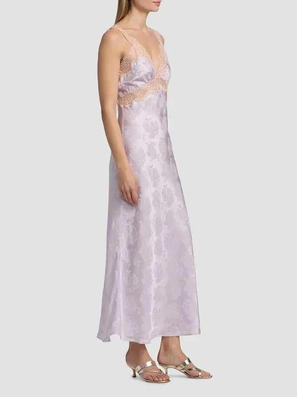 Ronny Kobo Bryn Floral Lace-trim Satin Maxi Dress