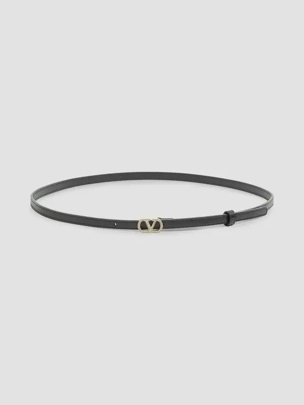 Valentino Garavani Vlogo Signature Belt In Shiny Calfskin With Crystals, 10mm - Black