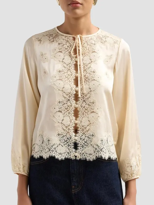 DÔEN Lucine Lace-trim Silk Blouse