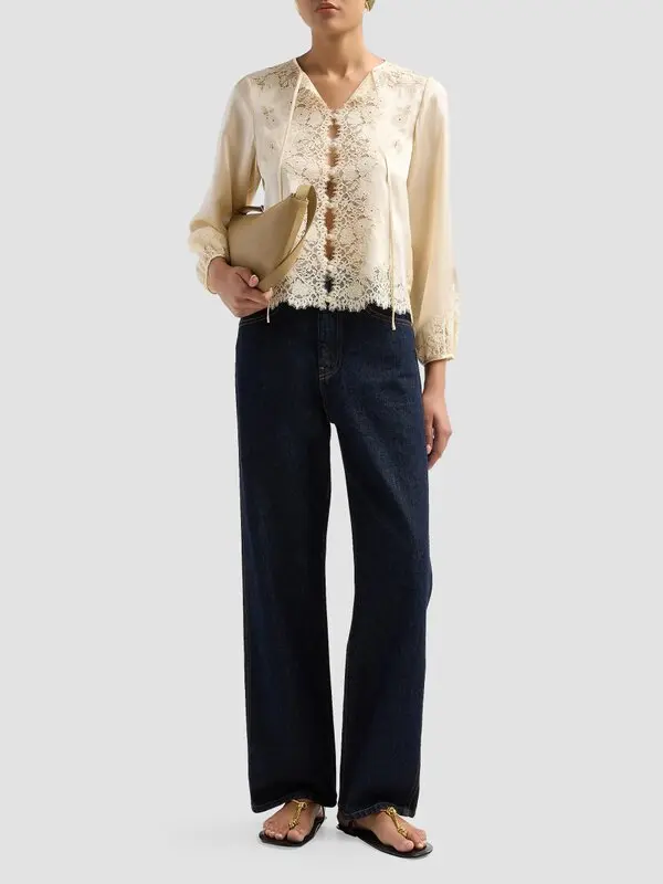 DÔEN Lucine Lace-trim Silk Blouse