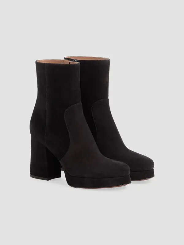 Valentino Garavani Fawcette 90mm Platform Ankle Boots In Split Leather - Black