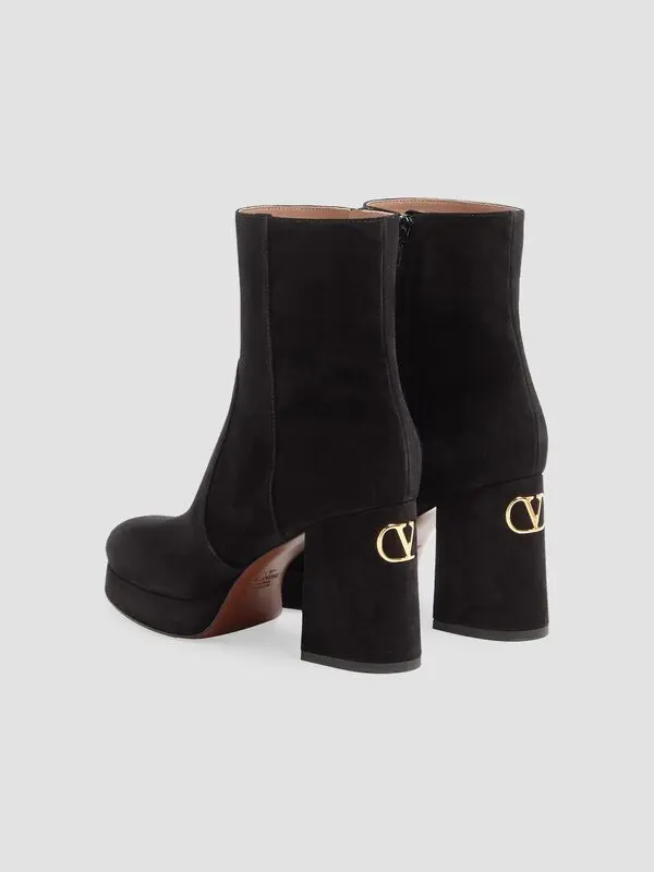 Valentino Garavani Fawcette 90mm Platform Ankle Boots In Split Leather - Black