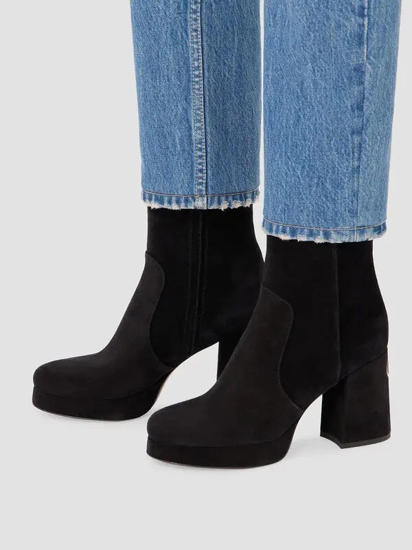 Valentino Garavani Fawcette 90mm Platform Ankle Boots In Split Leather - Black