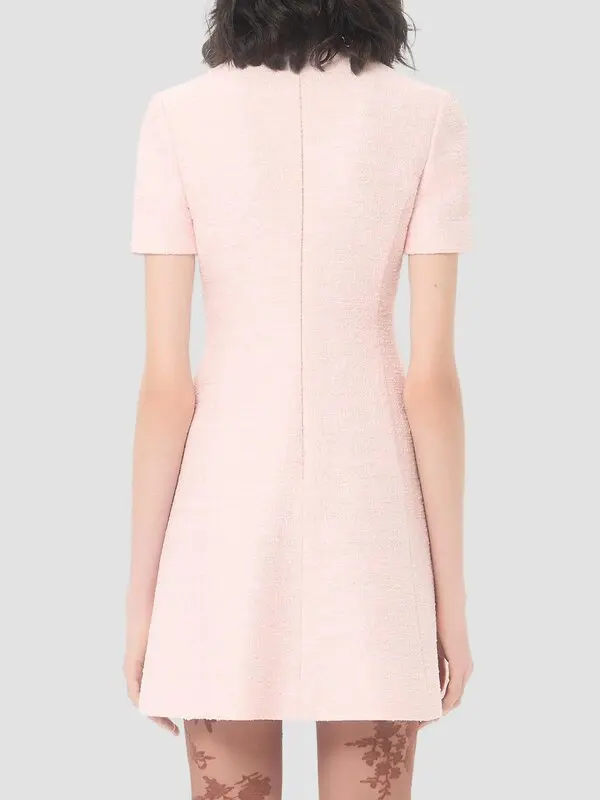 Valentino Garavani Embroidered Crinkle Cotton Tweed Short Dress