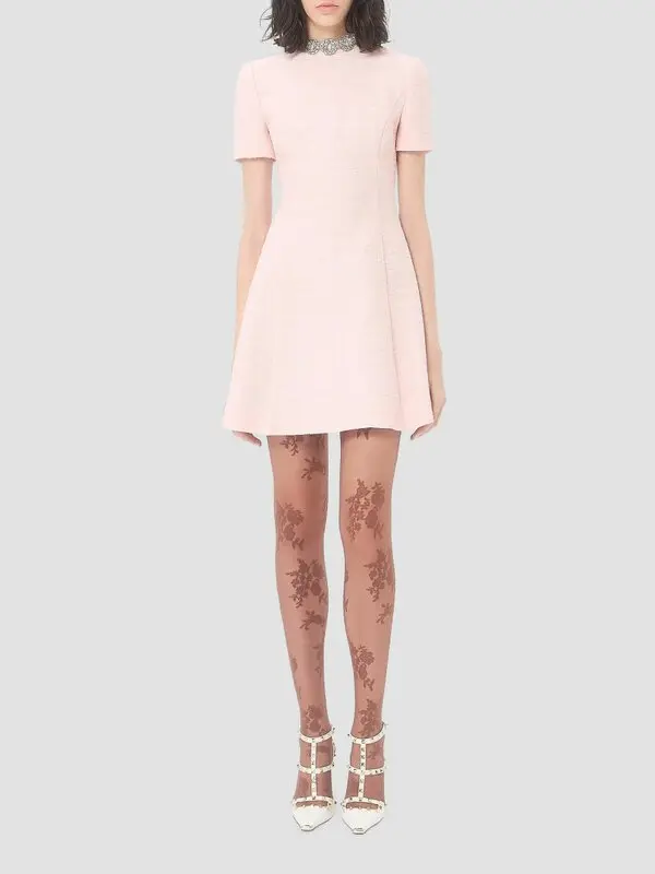 Valentino Garavani Embroidered Crinkle Cotton Tweed Short Dress