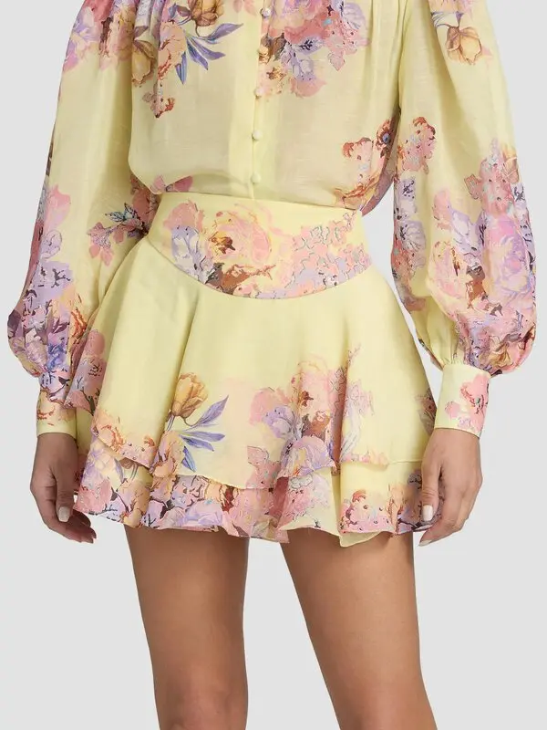 Hemant & Nandita Floral Linen-blend Miniskirt